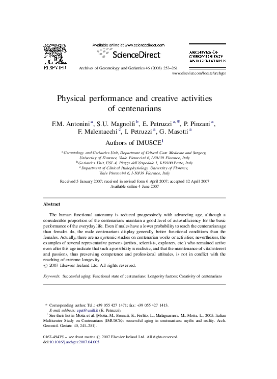 (PDF) Physical performance and creative activities of centenarians