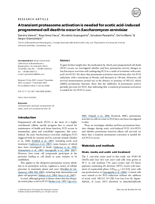 (PDF) A transient proteasome activation is needed for acetic acid ...