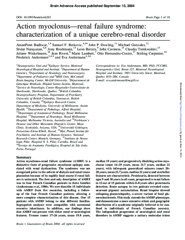 (PDF) Action myoclonus-renal failure syndrome: characterization of a ...