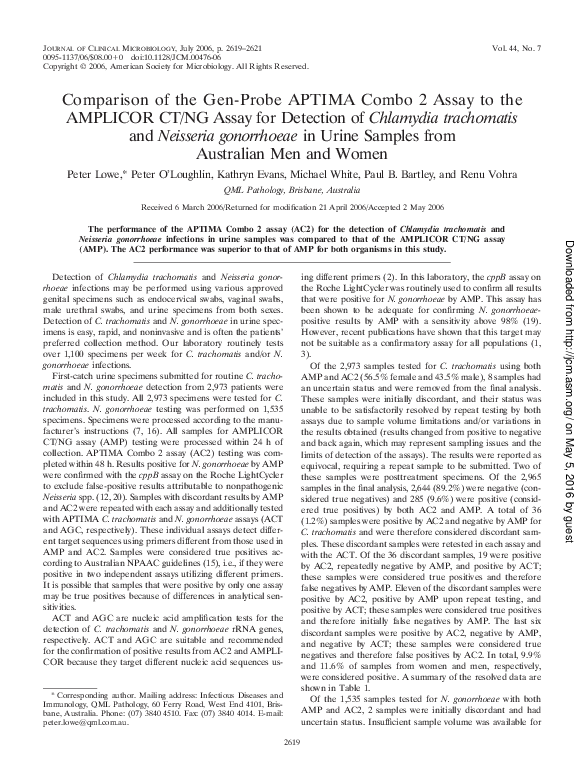 (PDF) Comparison of the Gen-Probe APTIMA Combo 2 Assay to the AMPLICOR ...