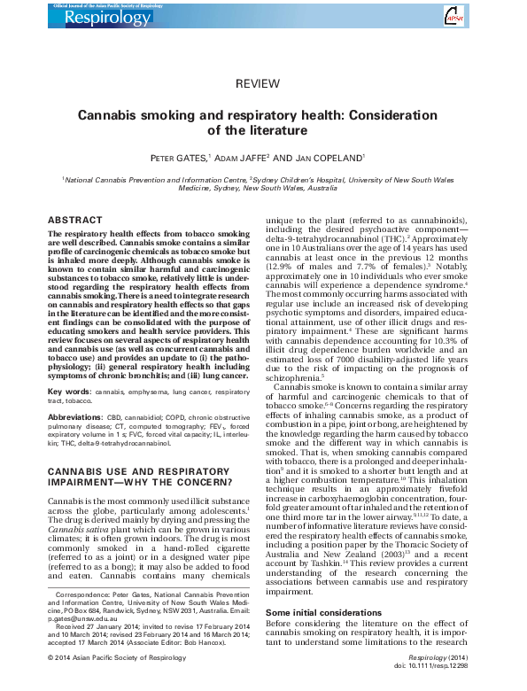 (PDF) Cannabis smoking and respiratory health: Consideration of the ...