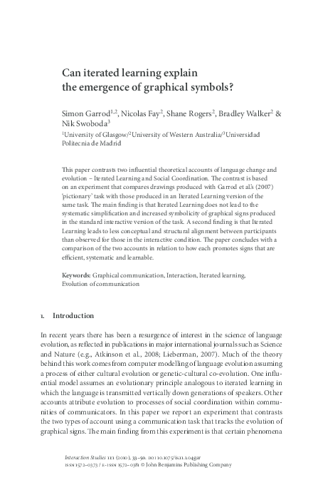 (PDF) Can iterated learning explain the emergence of graphical symbols?