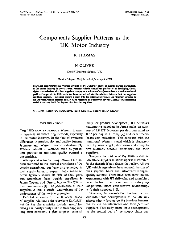 (PDF) Components supplier patterns in the UK motor industry