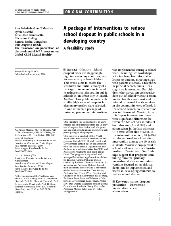 (PDF) A package of interventions to reduce school dropout in public ...
