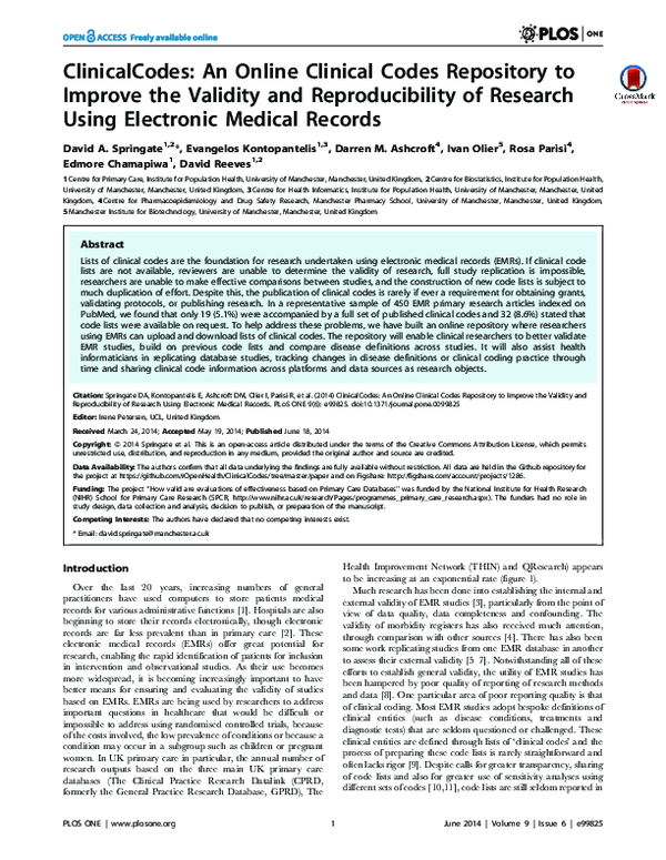(PDF) ClinicalCodes: an online clinical codes repository to improve the ...