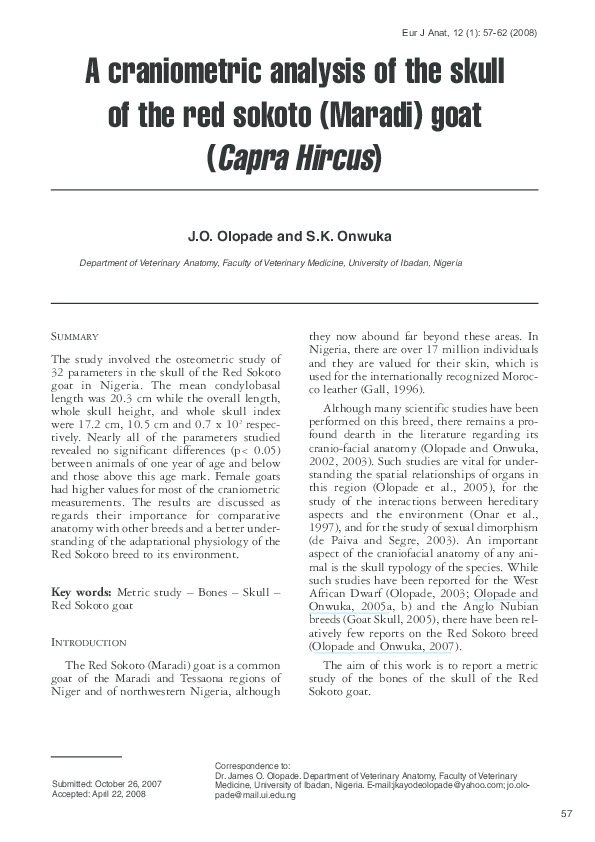 (PDF) A craniometric analysis of the skull of the Red Sokoto (Maradi ...