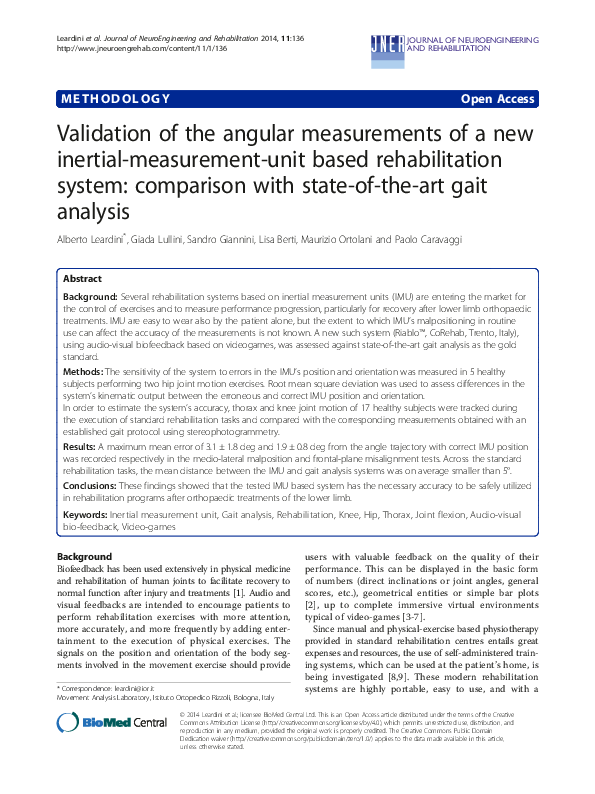 Pdf Validation Of The Angular Measurements Of A New Inertial Measurement Unit Based