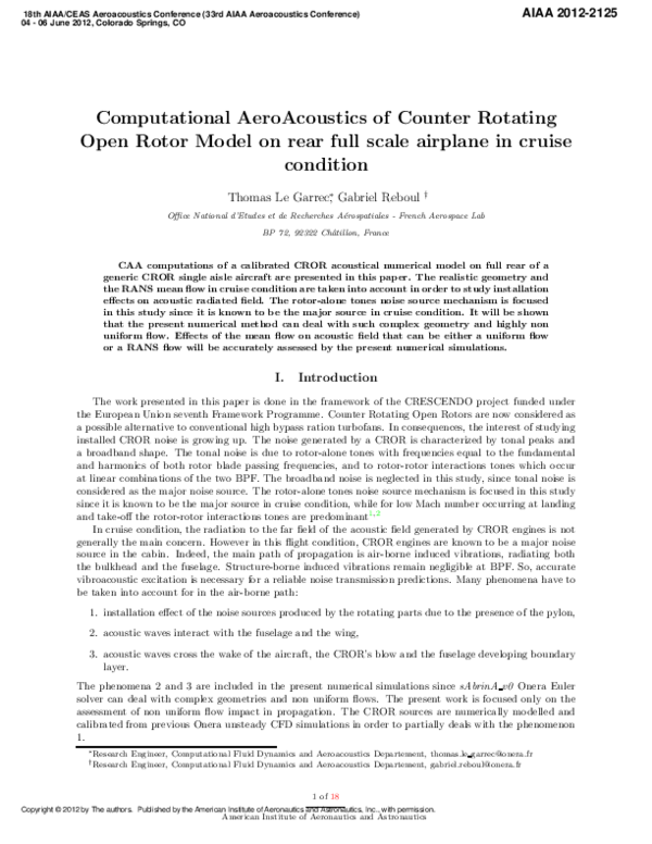Pdf Computational Aeroacoustics Of Counter Rotating Open Rotor Model On Rear Full Scale