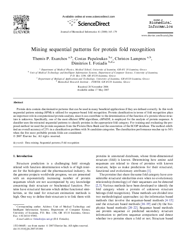 (PDF) Mining sequential patterns for protein fold recognition