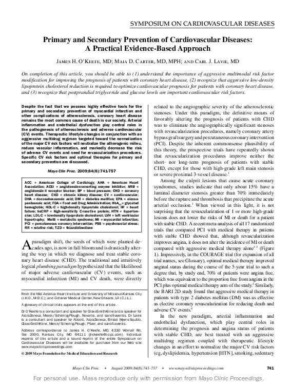 (PDF) Primary and Secondary Prevention of Cardiovascular Diseases: A ...