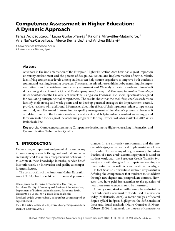 (PDF) Competence assessment in higher education: A dynamic approach