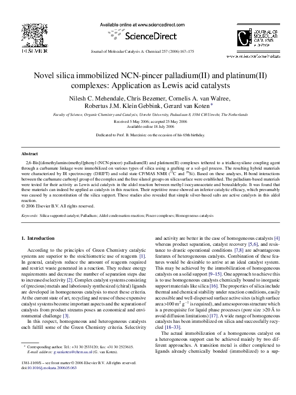 (PDF) Novel silica immobilized NCN-pincer palladium(II) and platinum(II ...