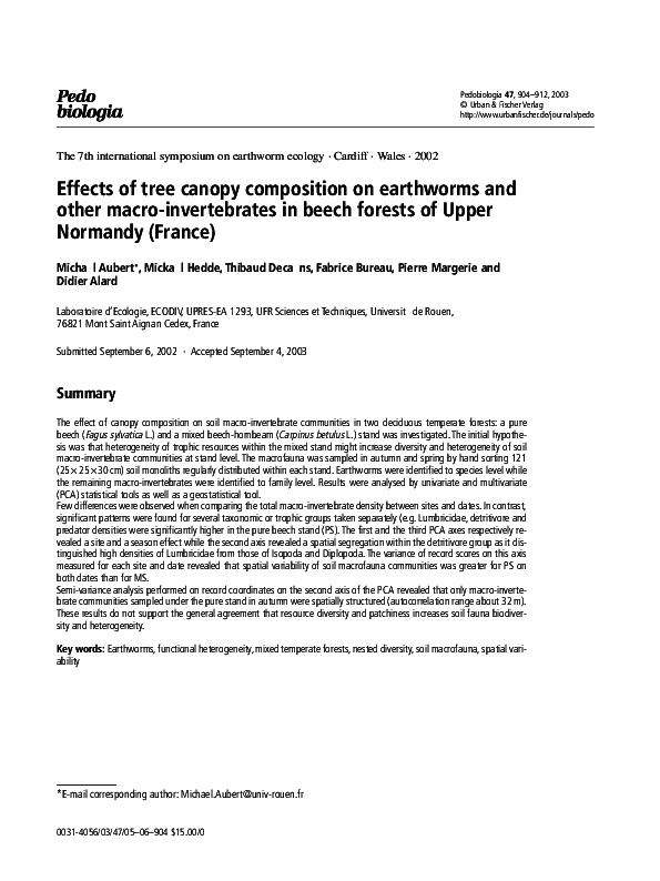 (PDF) Effects of tree canopy composition on earthworms and other macro ...