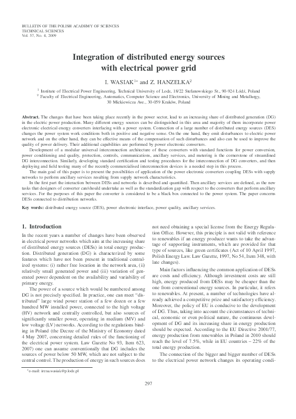 (PDF) Integration of distributed energy sources with electrical power grid