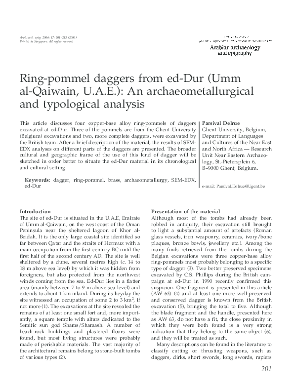 (PDF) Ring-pommel daggers from ed-Dur (Umm al-Qaiwain, U.A.E.): An ...