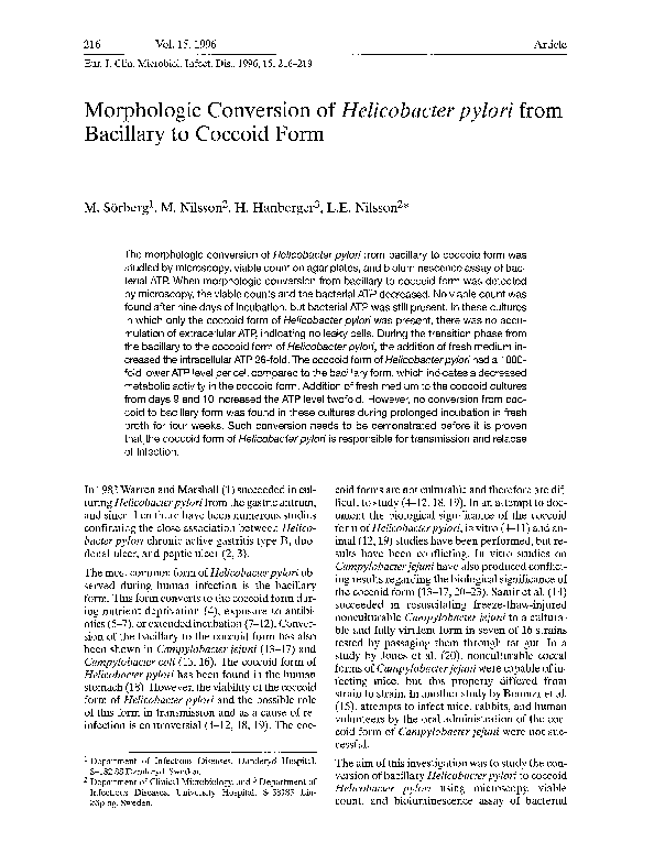 (PDF) Coccoid Form of Helicobacter pylori as a Morphological ...