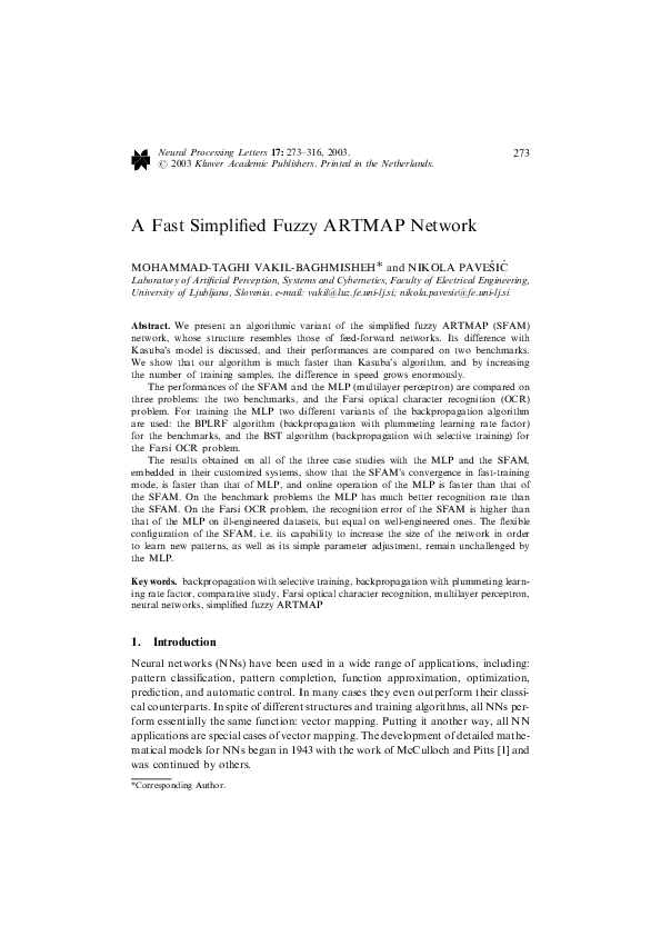 (PDF) A Fast Simplified Fuzzy ARTMAP Network