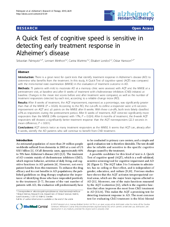 (PDF) A Quick Test of cognitive speed is sensitive in detecting early ...
