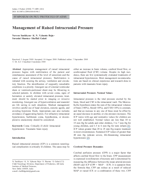 (PDF) Management of Raised Intracranial Pressure