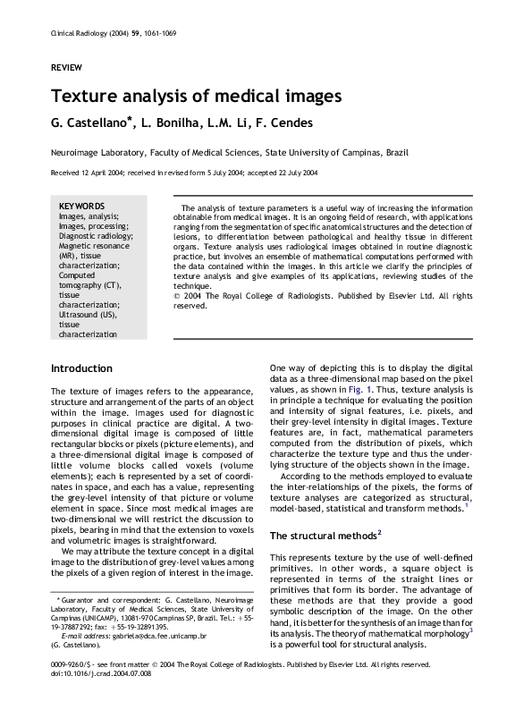 (PDF) Texture analysis of medical images