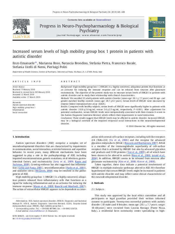 (PDF) Increased serum levels of high mobility group box 1 protein in ...