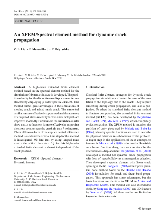 (PDF) An XFEM/Spectral element method for dynamic crack propagation