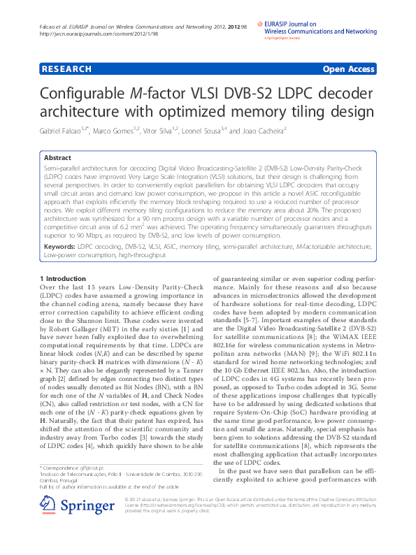 Pdf Configurable M Factor Vlsi Dvb S2 Ldpc Decoder Architecture With Optimized Memory Tiling 4233