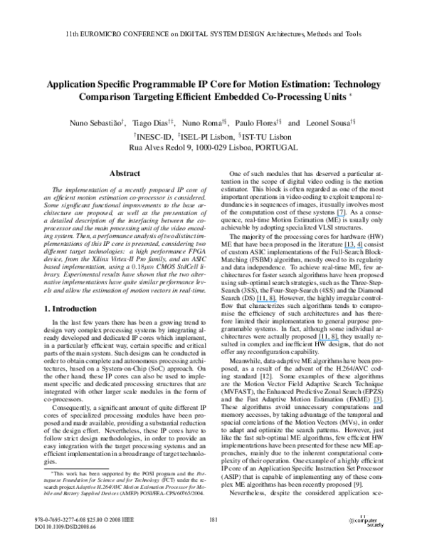 Pdf Application Specific Programmable Ip Core For Motion Estimation
