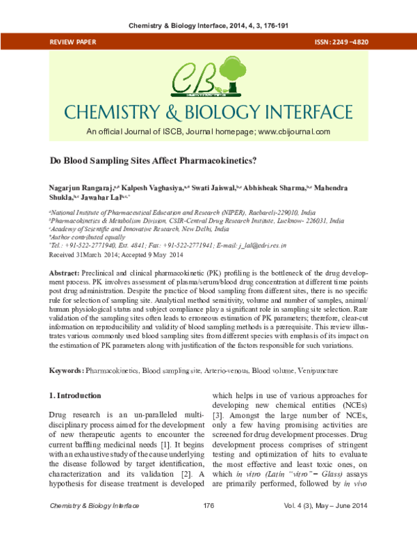 (PDF) Do Blood Sampling Sites Affect Pharmacokinetics?
