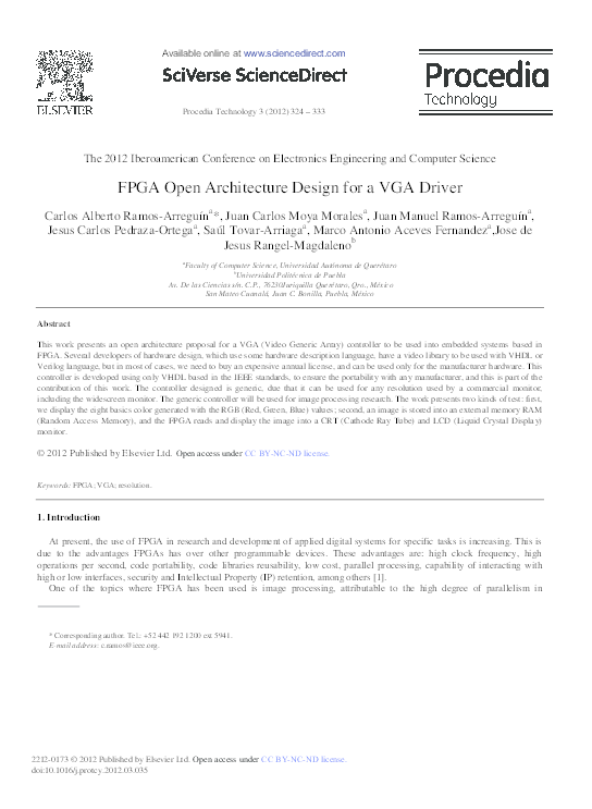 Pdf Fpga Open Architecture Design For A Vga Driver