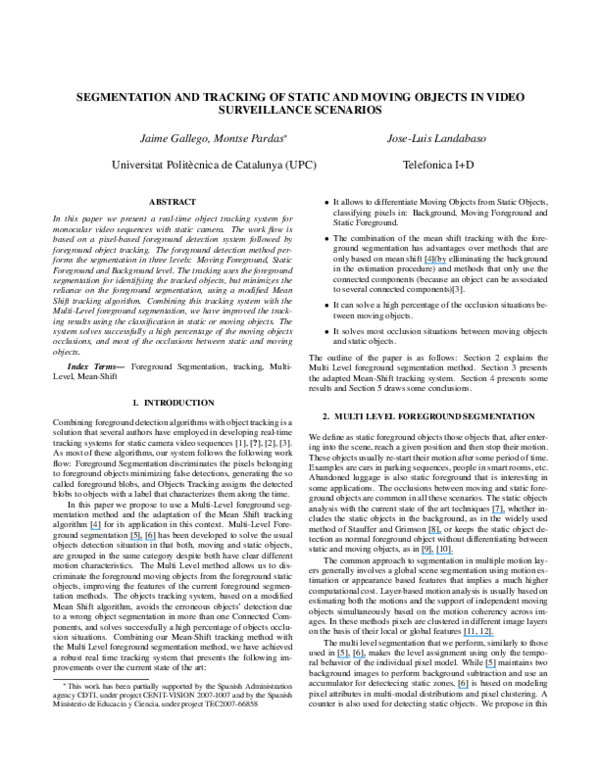 Pdf Segmentation And Tracking Of Static And Moving Objects In Video Surveillance Scenarios