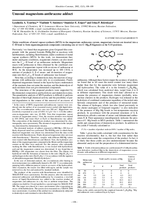 (PDF) Unusual magnesium–anthracene adduct