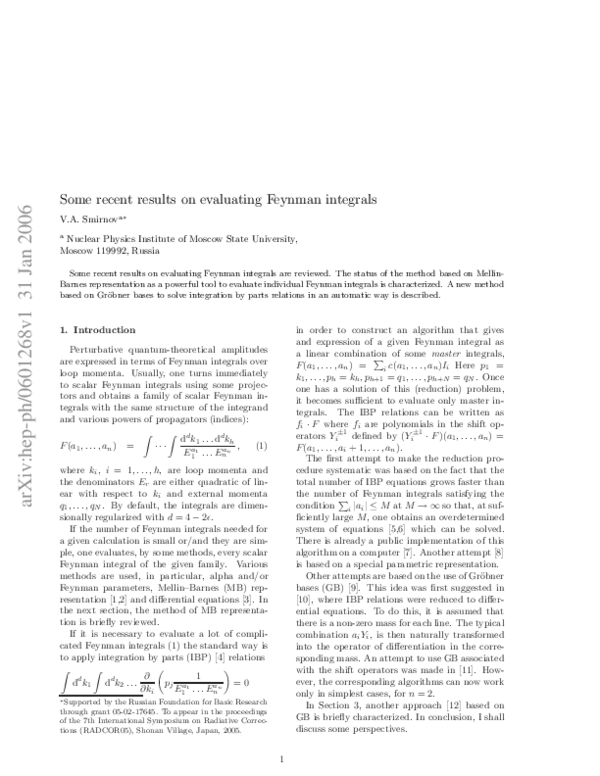 (PDF) Some recent results on evaluating Feynman integrals