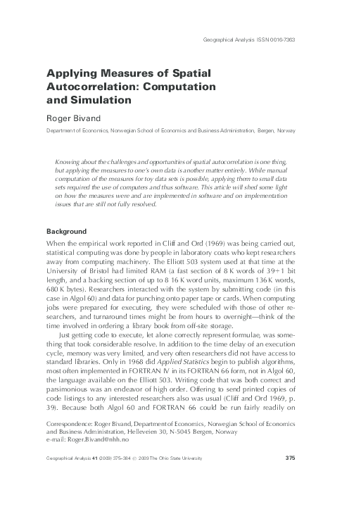 Pdf Applying Measures Of Spatial Autocorrelation Computation And