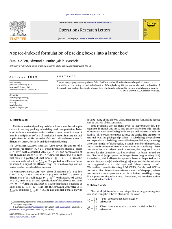 (PDF) A space-indexed formulation of packing boxes into a larger box