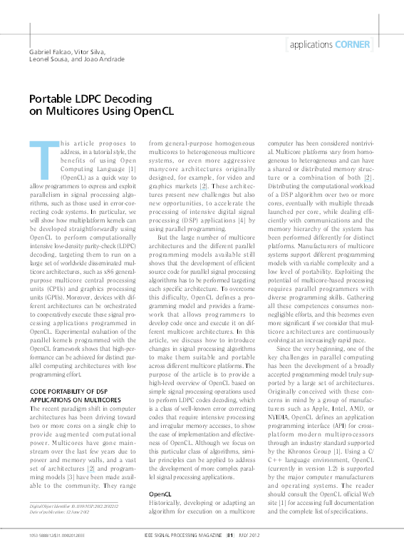 Pdf Portable Ldpc Decoding On Multicores Using Opencl Applications