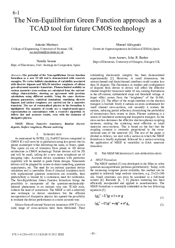 (PDF) The Non-equilibrium Green function approach as a TCAD tool for future CMOS technology