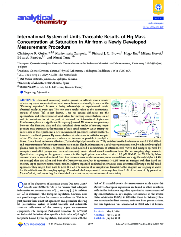 (PDF) International system of units traceable results of Hg mass ...