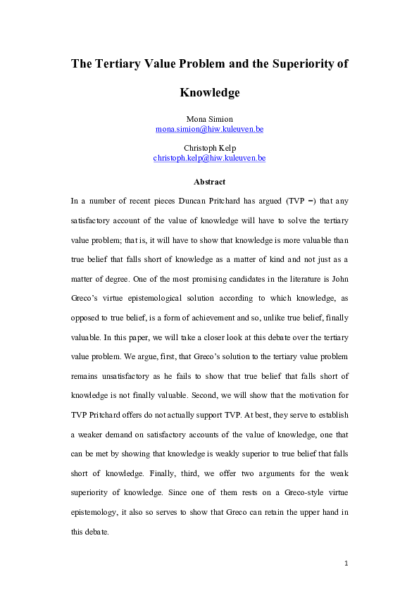 (PDF) The Tertiary Value Problem and the Superiority of Knowledge ...