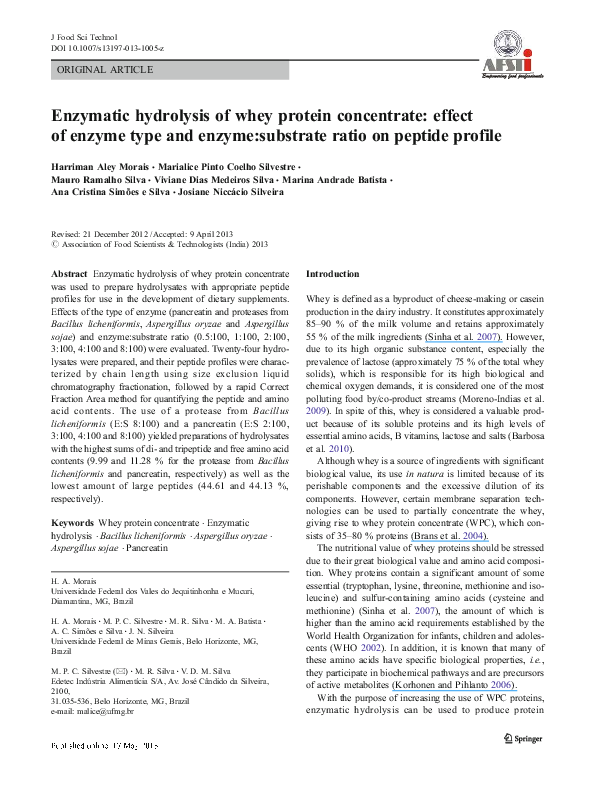 (PDF) Enzymatic hydrolysis of whey protein concentrate: effect of ...