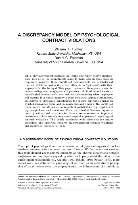 (PDF) A Discrepancy Model of Psychological Contract Violations