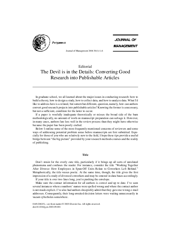 (PDF) The Devil is in the Details: Converting Good Research into Publishable Articles