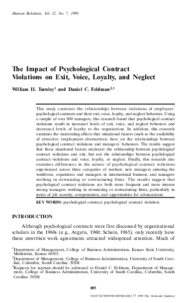(PDF) The Impact of Psychological Contract Violations on Exit, Voice ...