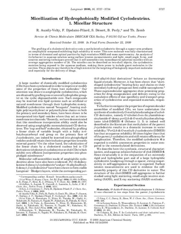(PDF) Micellization of Hydrophobically Modified Cyclodextrins. 1 ...