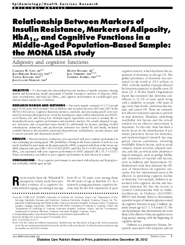 (PDF) Relationship Between Markers of Insulin Resistance, Markers of Adiposity, HbA1c, and ...