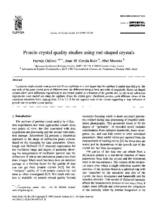 (PDF) Protein crystal quality studies using rod-shaped crystals