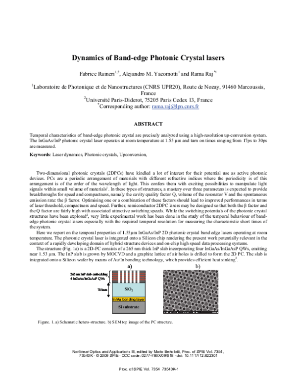 (PDF) Dynamics of band-edge photonic crystal lasers