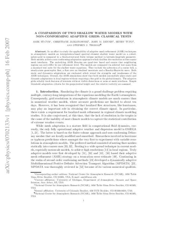 (PDF) A Comparison of Two Shallow-Water Models with Nonconforming ...