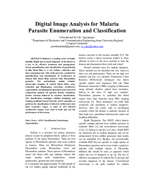 (DOC) Digital Image Analysis for Malaria Parasite Enumeration and ... (DOC) Digital Image Analysis for Malaria Parasite Enumeration and ...