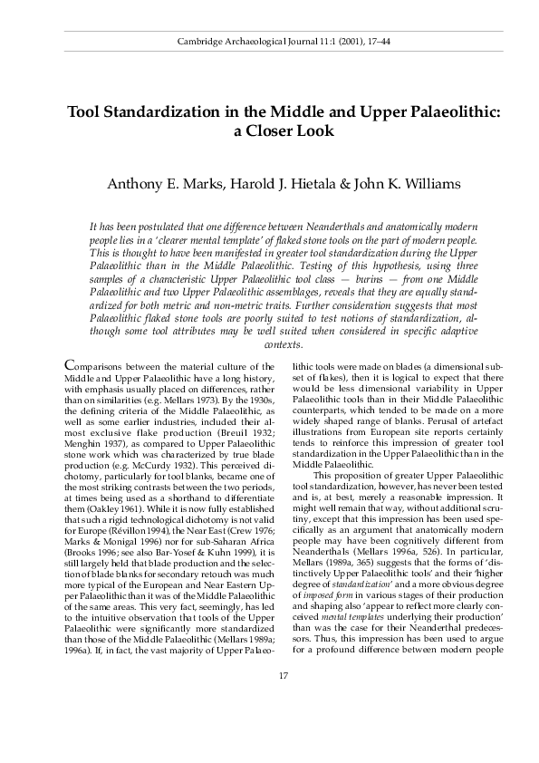 (PDF) Tool Standardization in the Middle and Upper Palaeolithic: a ...